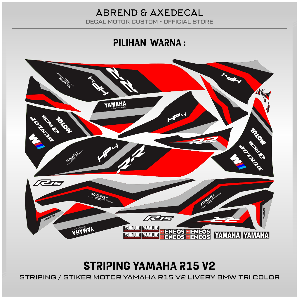 Jual STRIPING R15 V2 BMW TRI COLOR HP4 / STIKER MOTOR YAMAHA R15 V2 ...