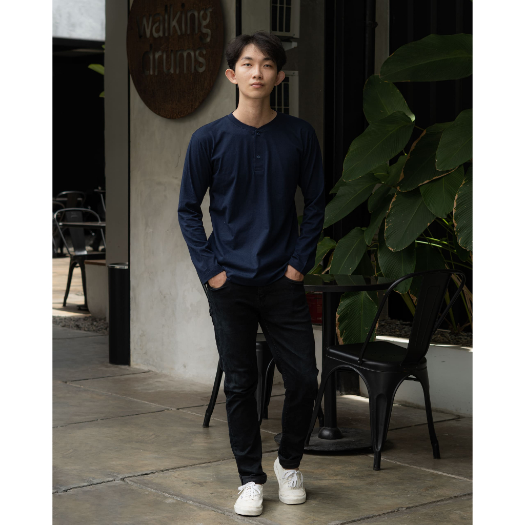 Jual MAMU - KAOS HENLEY LONG BASIC (PREMIUM QUALITY) | Shopee Indonesia