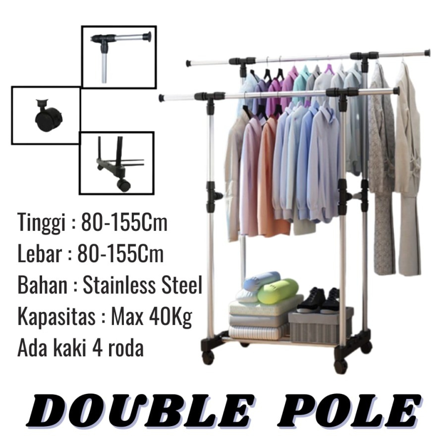 Jual Stand Hanger Baju Double Set / Gantungan Jemuran Baju Double Stand ...