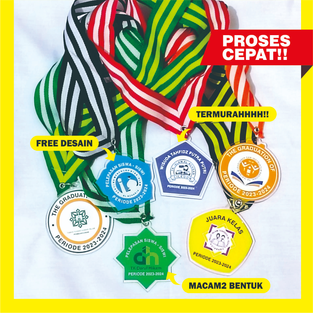 Jual MEDALI AKRILIK WISUDA KELULUSAN SEKOLAH TK SD SMA SMK SAMIR FREE ...