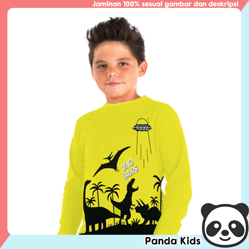 Jual Kaos Baju Anak Laki-Laki Lengan Panjang Motif Dino UFO Yellow 1 - 10 Tahun - Panda Kids ...