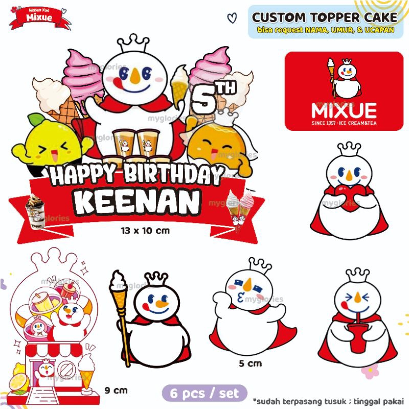 Jual [ CUSTOM NAMA UMUR ] Hiasan Kue Ulang Tahun MIXUE Topper Cake ...