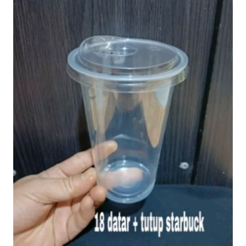 Jual GELAS PLASTIK PP18 OZ DATAR 8GRAM(M.CUP)+TUTUP STRAWLESS/STARBUCKS. | Shopee Indonesia