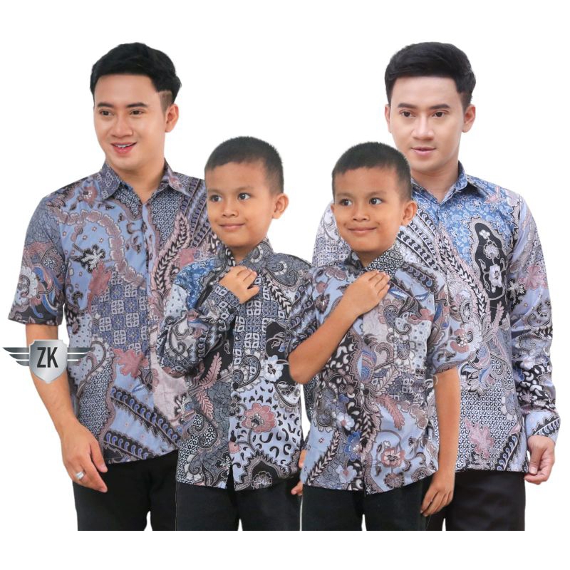 Jual TERBARU Couple sweet | Batik Kawung Biru | couple batik ayah dan ...