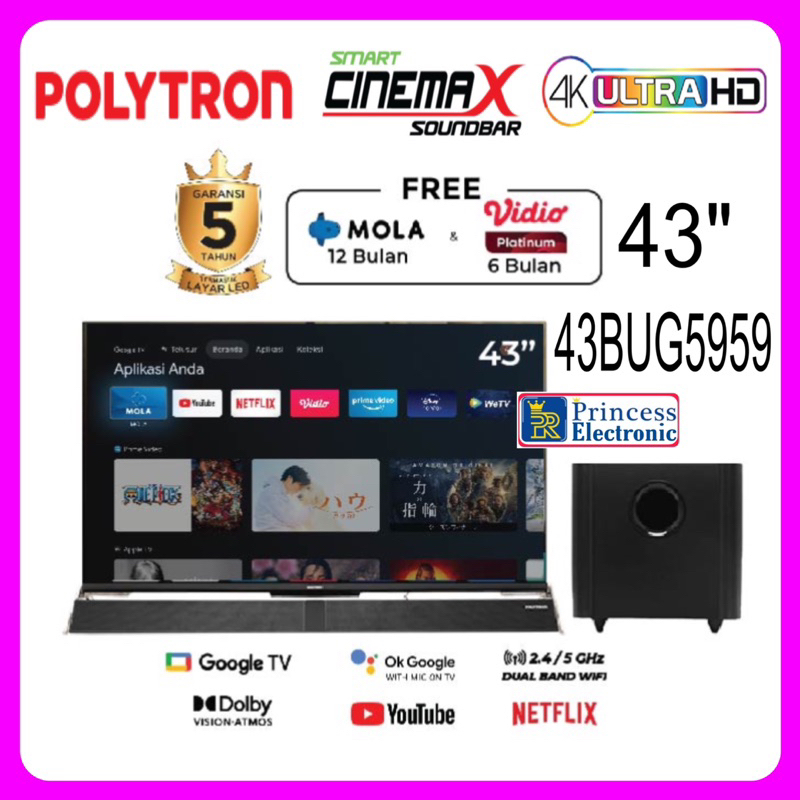 Jual Smart android tv Polytron 43 inch PLD 43BG plus sound bar | Shopee ...