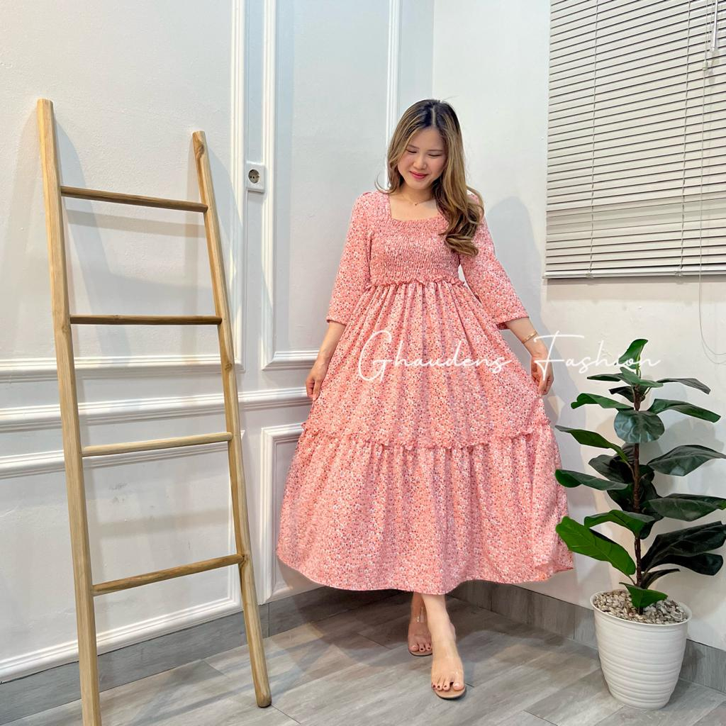 Jual Long Dress Ruffle Flowy Pastel 3011-11 - Ghaudens | Shopee Indonesia