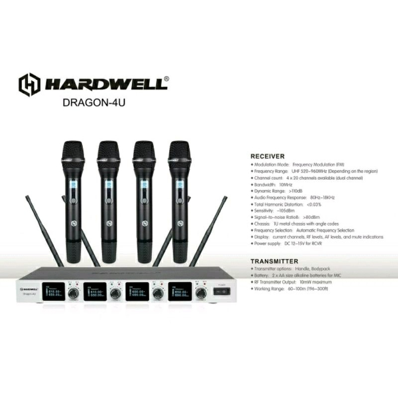 Jual Mic wireless 4 ch Hardwell Dragon 4U original Dragon 4u (4mic ...