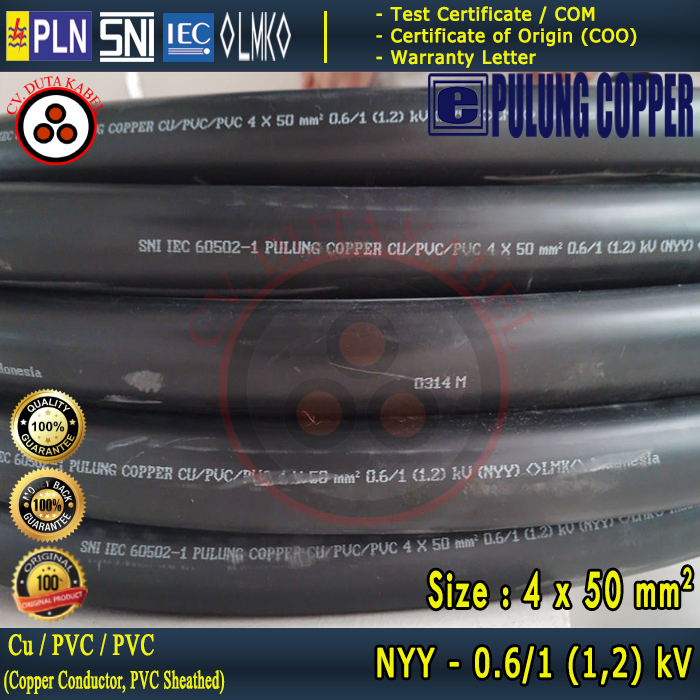 Jual Kabel NYY 4x50 mm2 PULUNG COPPER /4 x 50 mm2/4x50mm2/4x50 mm ...