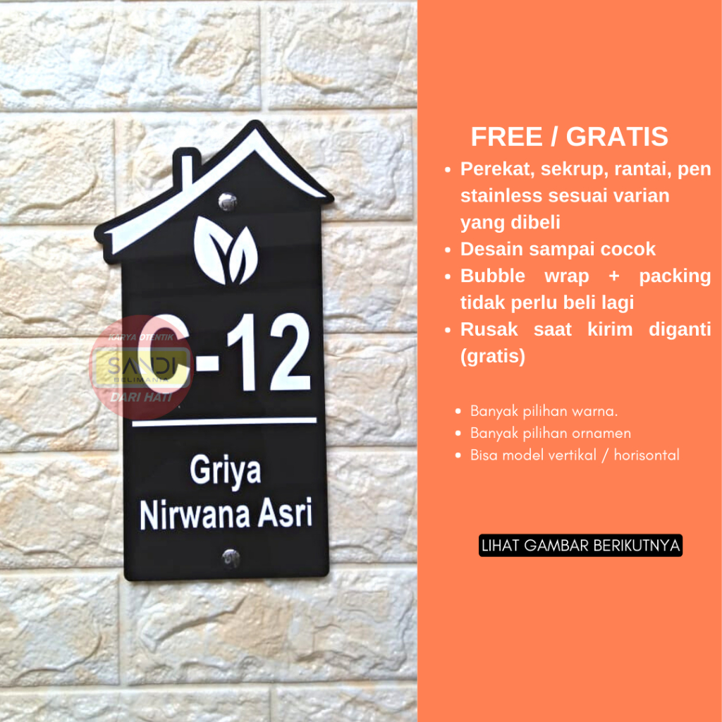 Jual PAPAN NOMOR RUMAH AKRILIK MODEL A11 DAUN VERTIKAL | NOMER RUMAH ...