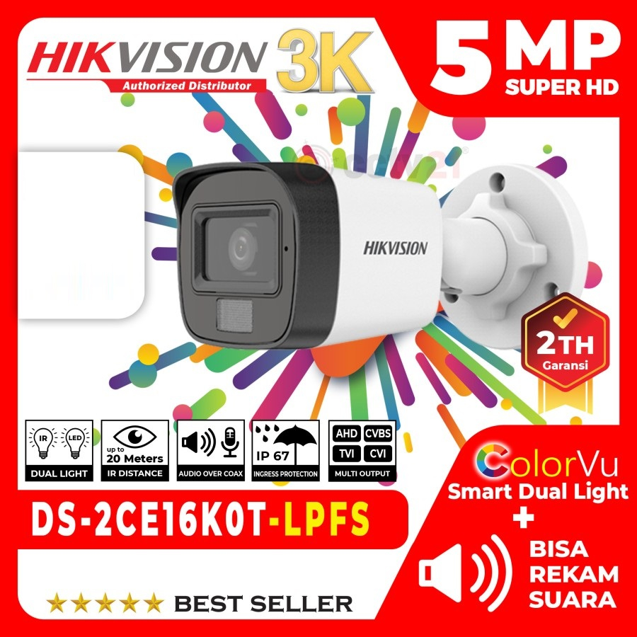 Jual CCTV COLORVU AUDIO HIKVISION DS-2CE16K0T-LPFS 5MP 3K DUAL LIGHT OUTDOOR | Shopee Indonesia