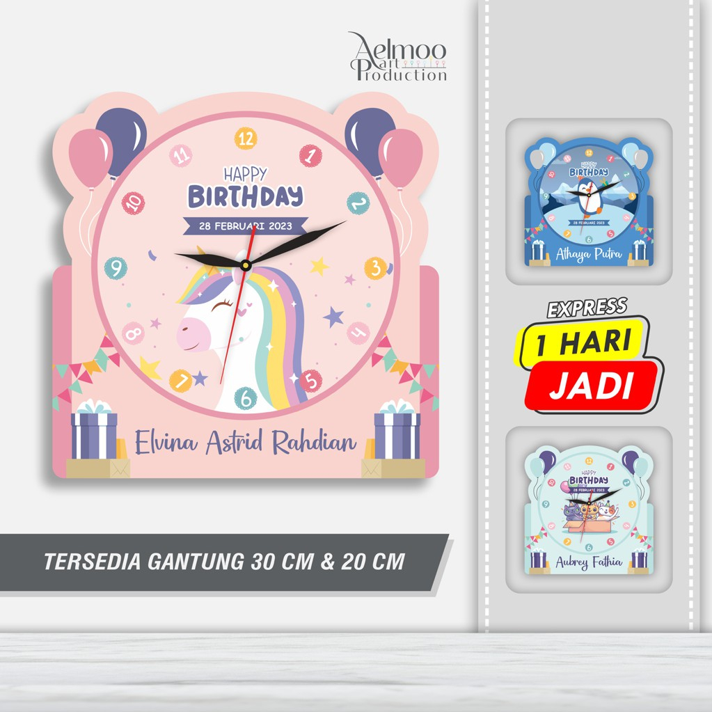 Jual JAM DINDING KAYU TULISAN ULANG TAHUN GEMAS WALL CLOCK UNIK HAPPY ...