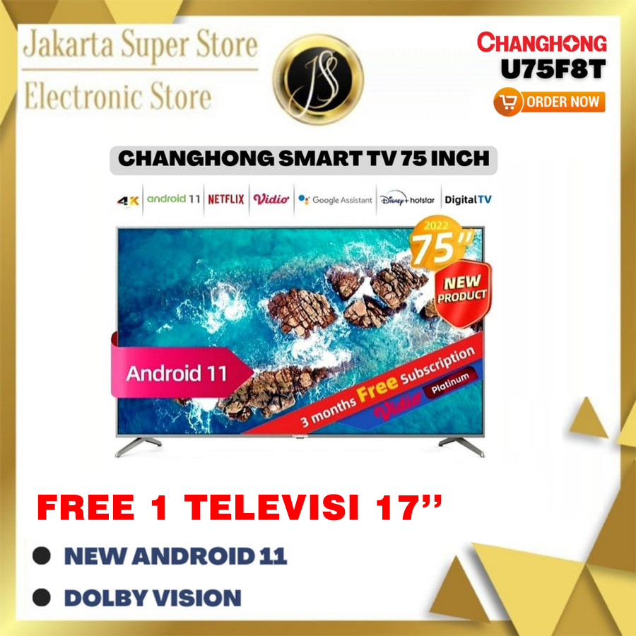 Jual CHANGHONG LED TV 75 INCH ANDROID 11 4K UHD SMART TV U75F8T | Shopee Indonesia