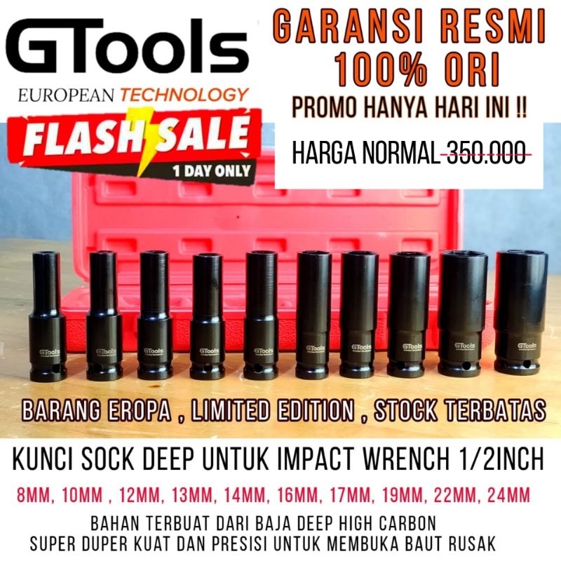 Jual MATA SOCK impact wrench GTOOLS EROPA 10PC 1/2INCH deep impact Shok ...