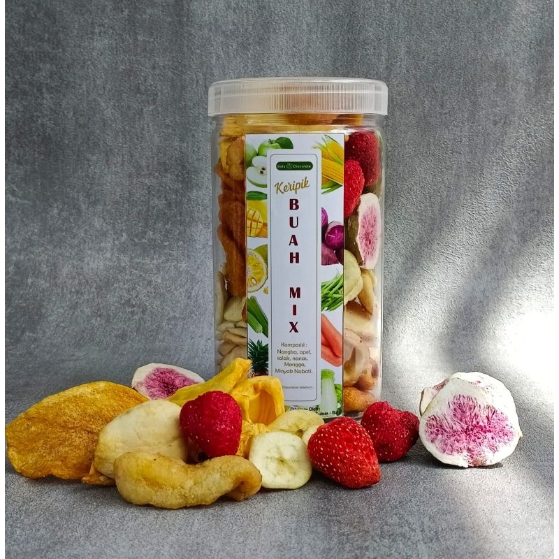 Jual Mix Fruits Chips In Jar Premium - Dengan Buah Tin & Strawberry - Buah mix Buah Tin dan ...