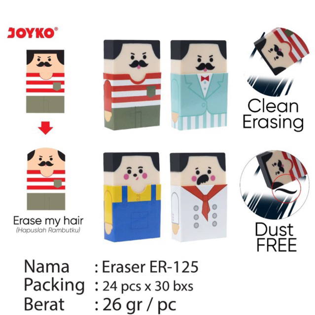Jual ( 1pcs ) Joyko Eraser ER-125 ER 125 / Penghapus Unik Kepala Botak Berkualitas | Shopee ...