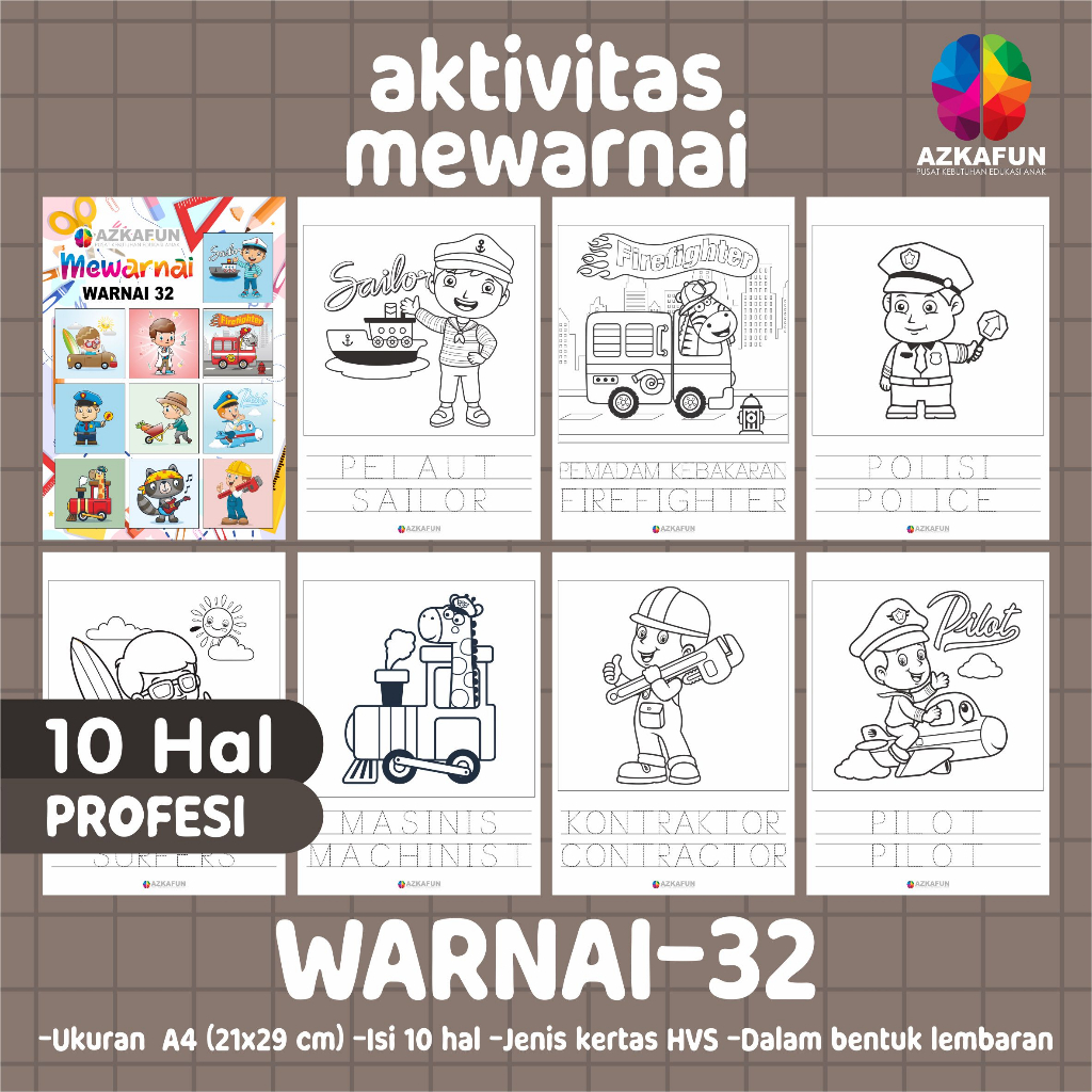 Jual Lembar Belajar Mewarnai Profesi - Worksheet Anak - Belajar ...
