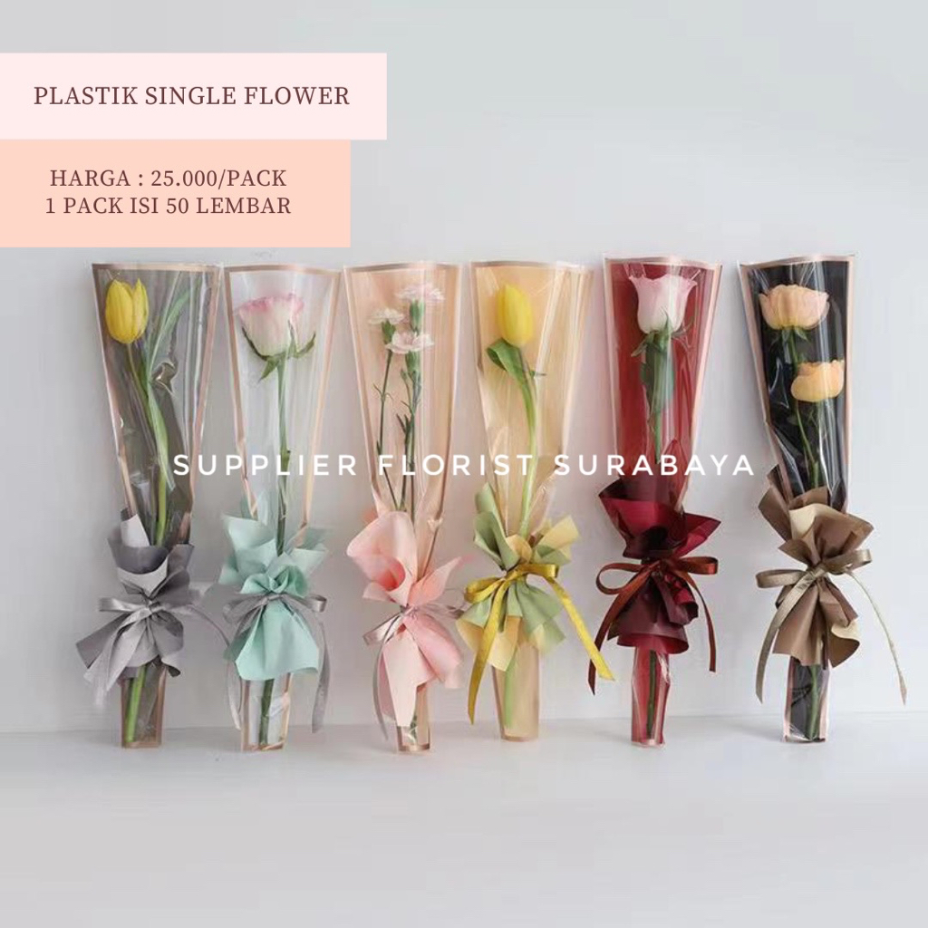Jual [ISI 50 LEMBAR] PLASTIK SINGLE FLOWER SINGLE STALK ROSE BUNGKUS ...