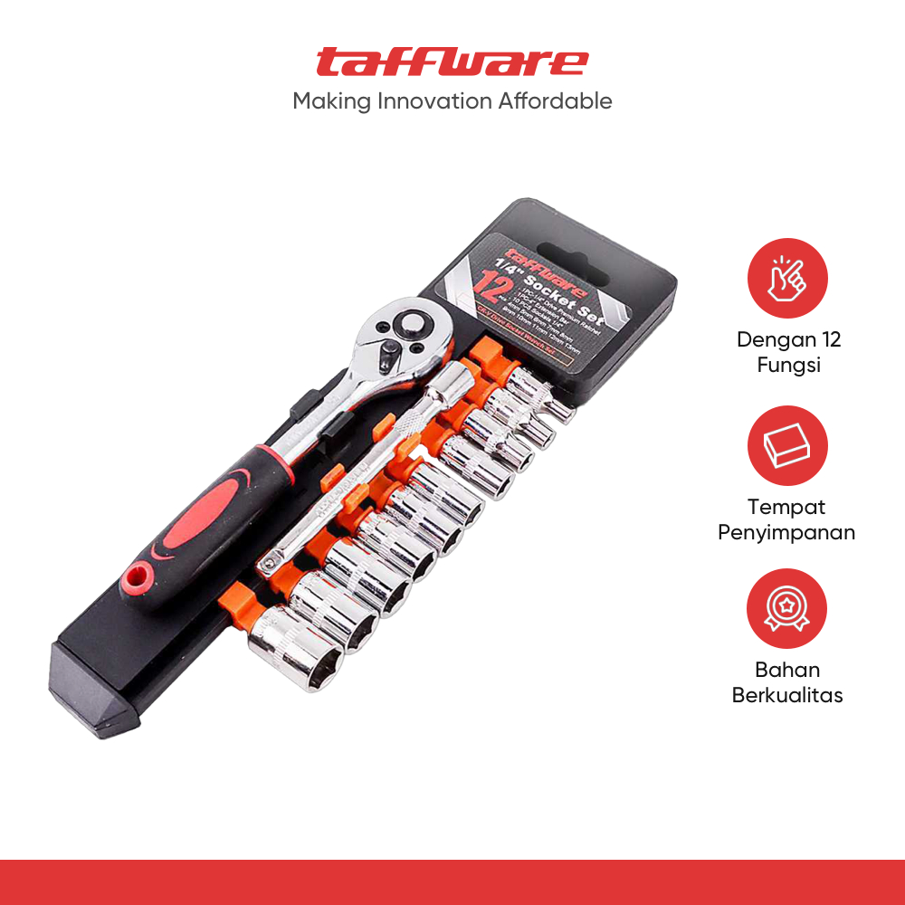 Jual Taffware Kunci Pas CR-V Drive Socket Wrench Set 1/4 Handle 12 PCS ...