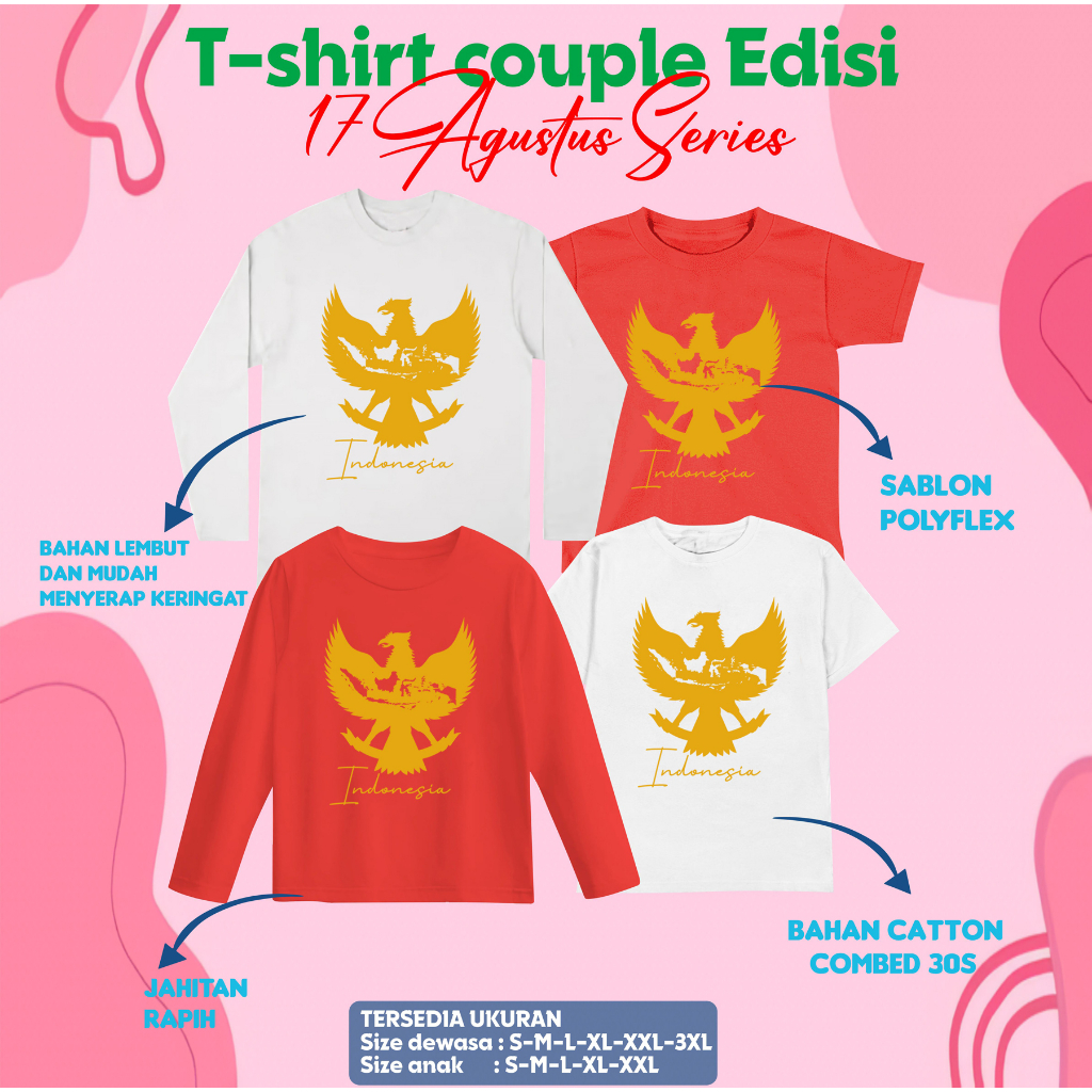 Jual Kaos Couple Family HUT RI / Baju Couple Keluarga Agustusan Garuda Pancasila Gold Hari Lahir ...