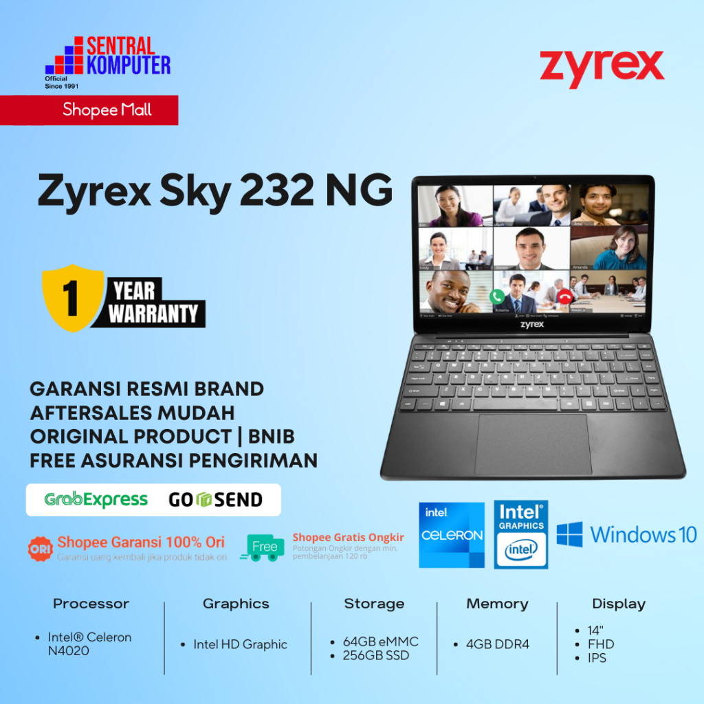 Jual Zyrex Sky 232 New Gen 14" Intel N4020 4GB eMMC + 256GB SSD Win 10 ...