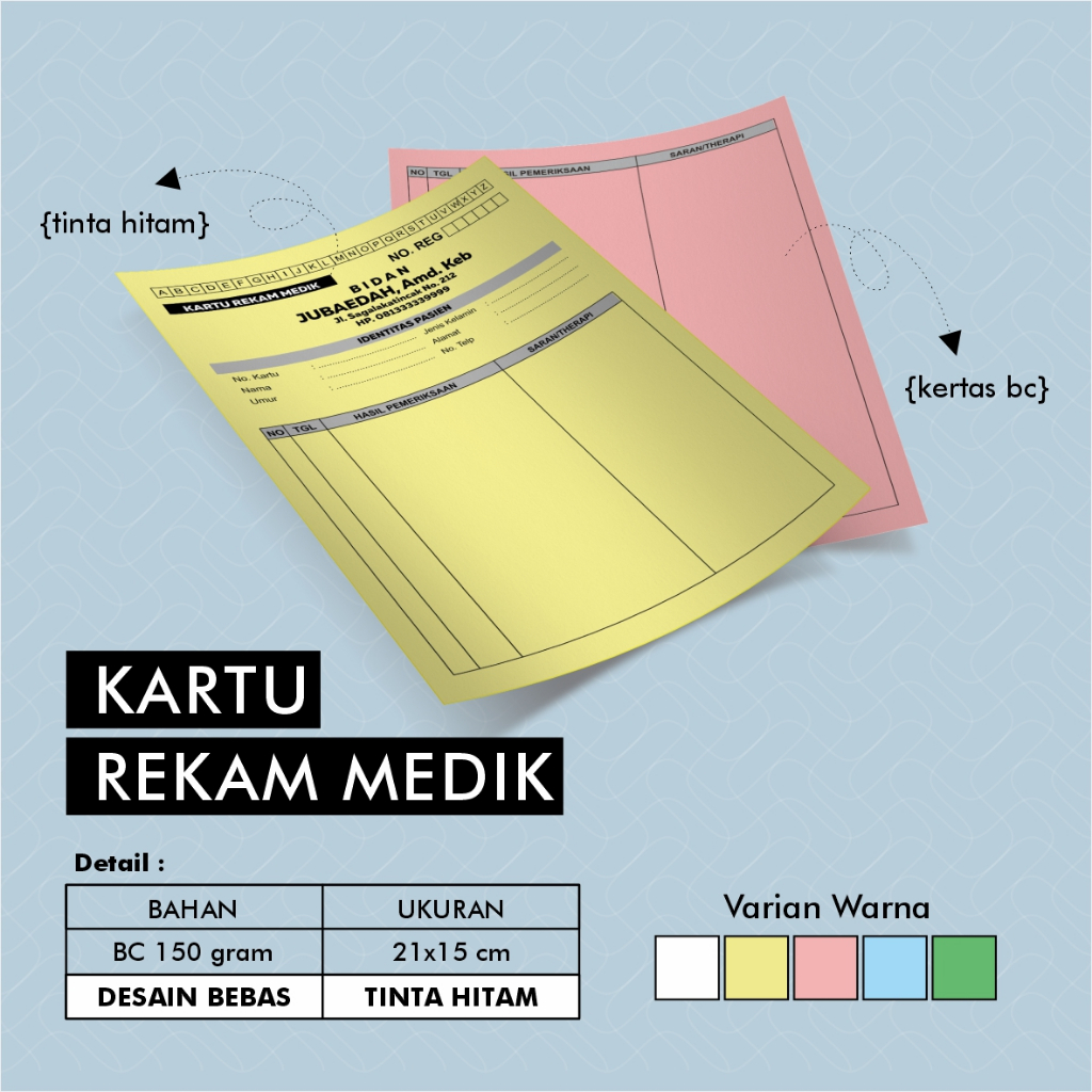 Jual KARTU REKAM MEDIS \ MEDICAL RECORD CARD UKURAN A5 - COSTUM WARNA ...