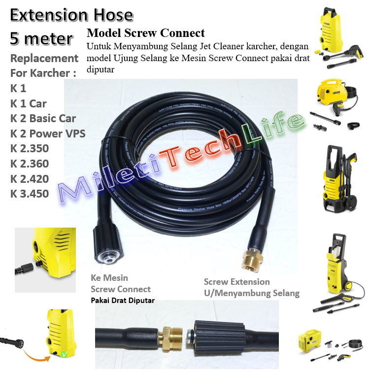 Jual Karcher Selang Extension Hose Replacement for Jet Cleaner K1 K2 K3 ...