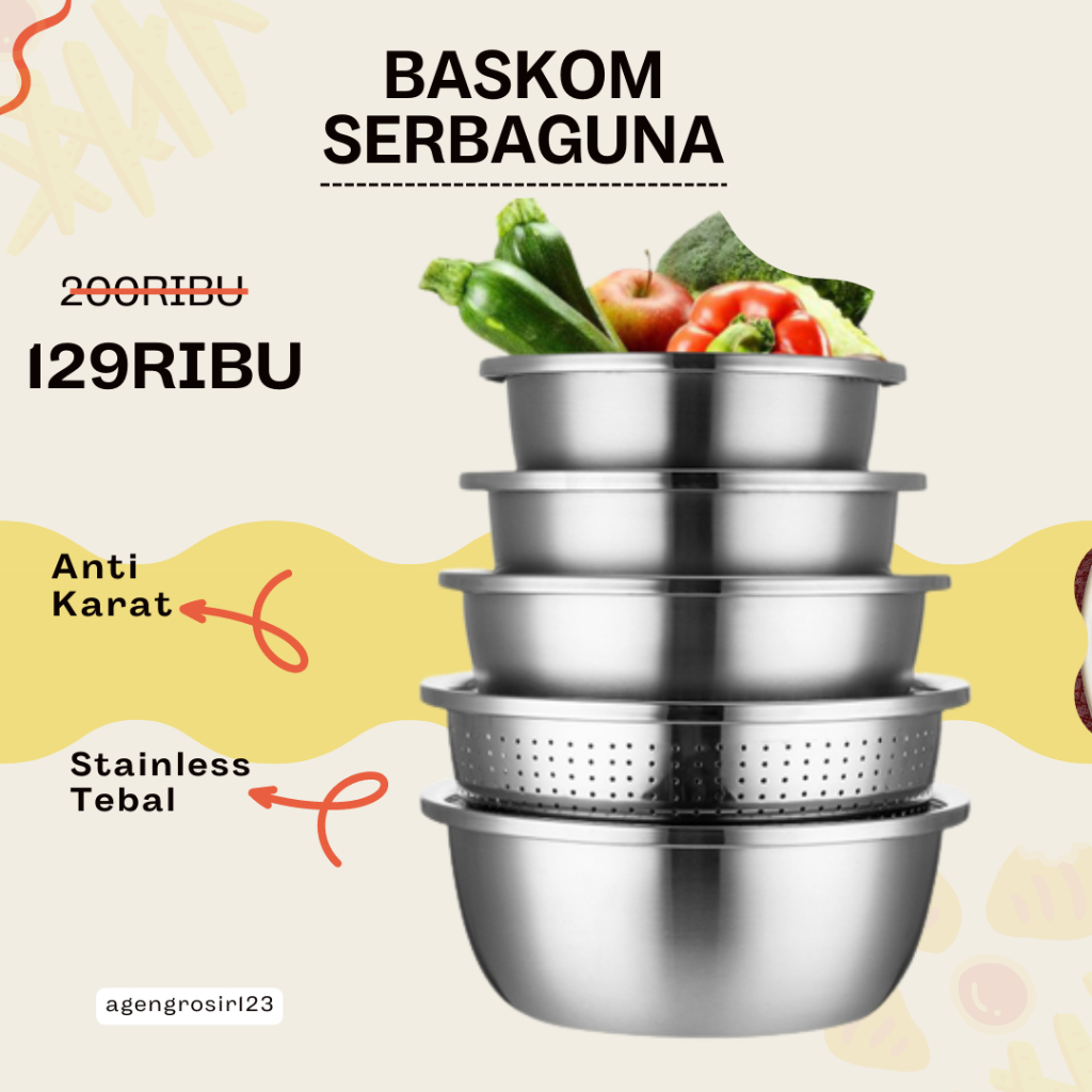 Jual Baskom Mangkok Stainless Stell Set Isi 5 Pcs | Shopee Indonesia