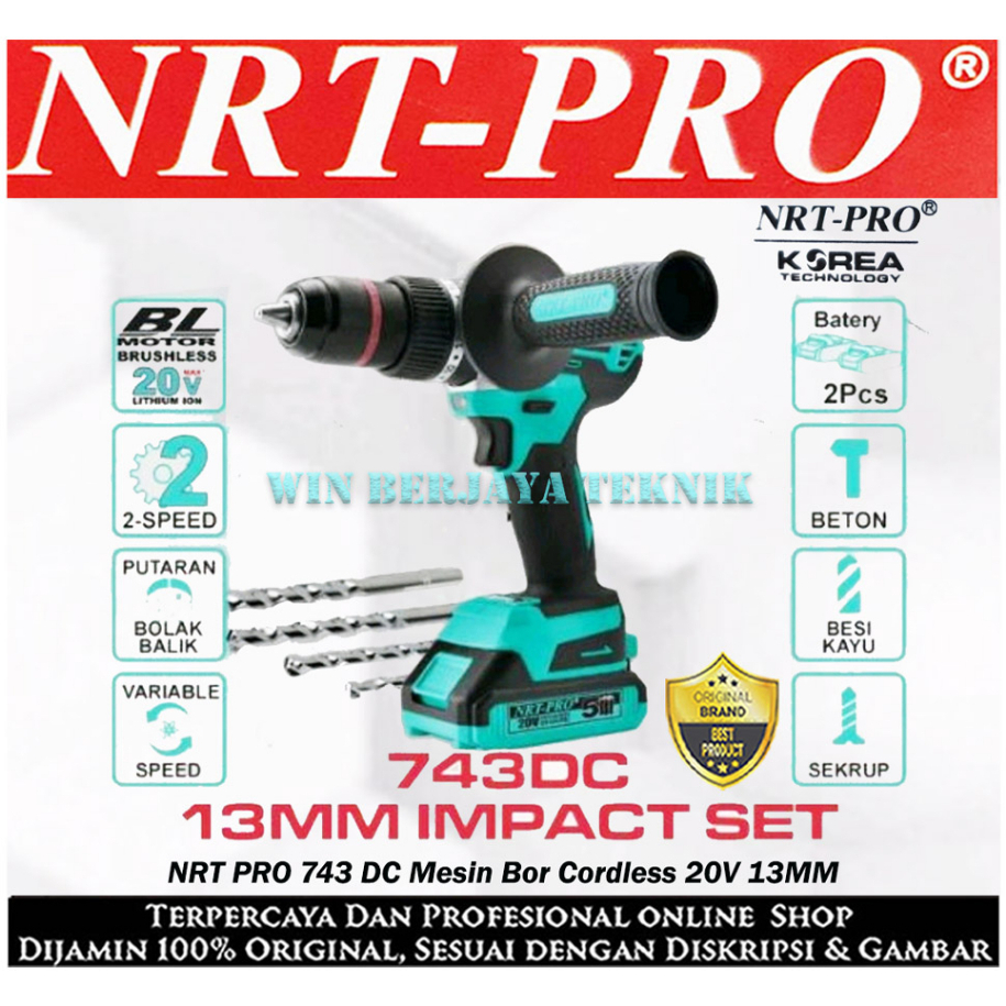 Jual NRT PRO 743 DC Cordless Impact Drill 13MM 20V Brushless Motor NRT ...