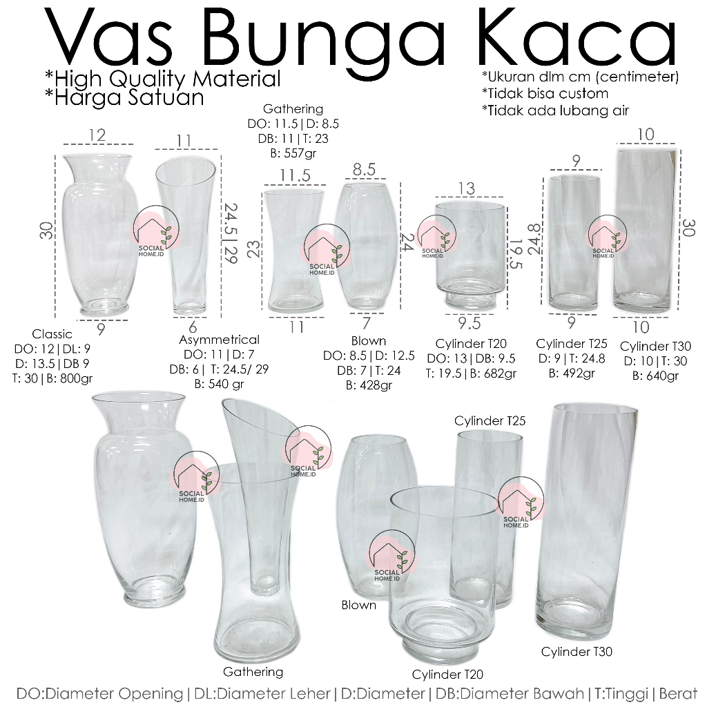 Jual Vas Bunga Kaca Minimalis, Flower Glass Vase Simple Modern, Bejana ...