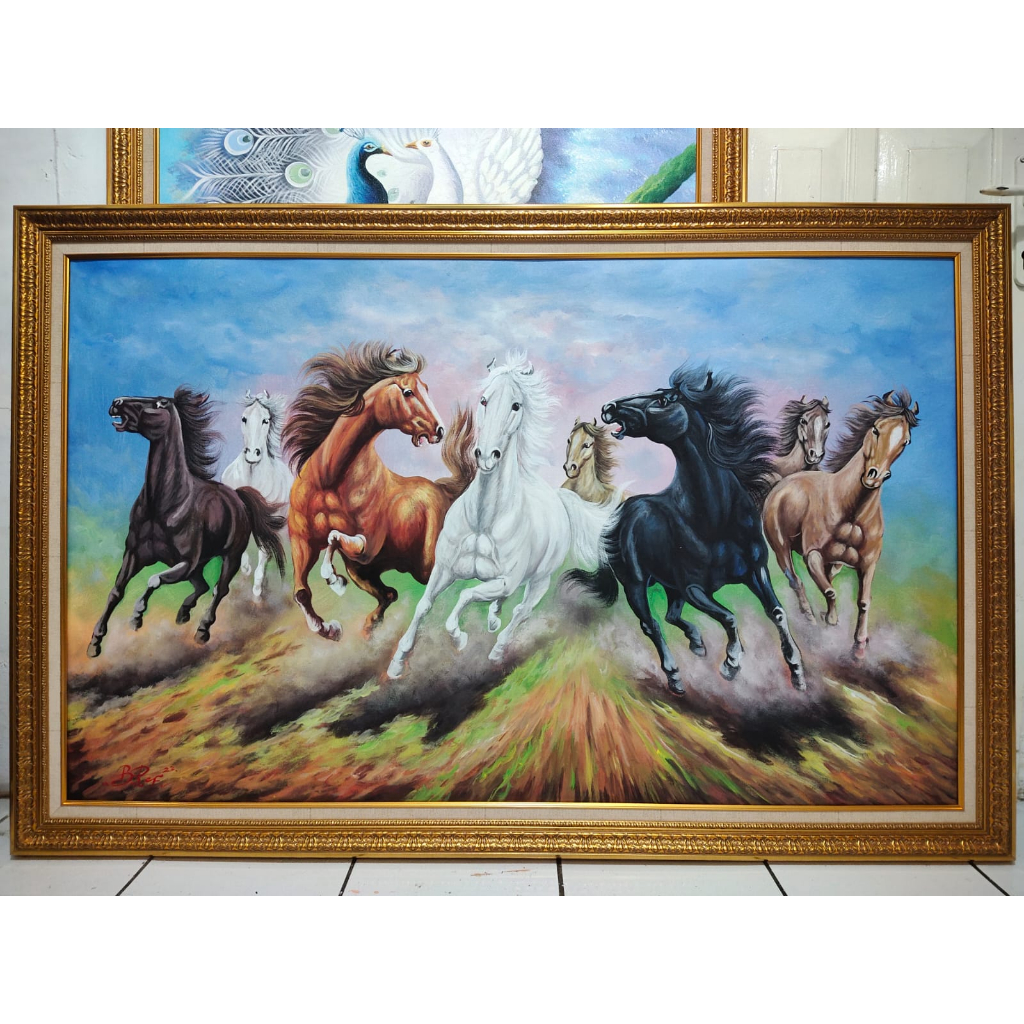 Jual ready! lukisan kuda lari 8kuda ukuran 135x85cm free bingkai dan ...