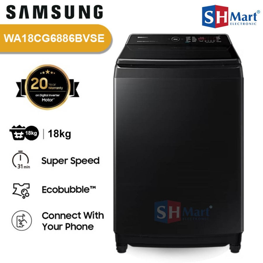 Jual Mesin Cuci Samsung Top Loading Tabung 18 Kg Wa18cg6886bvse Ecobubble Shopee Indonesia