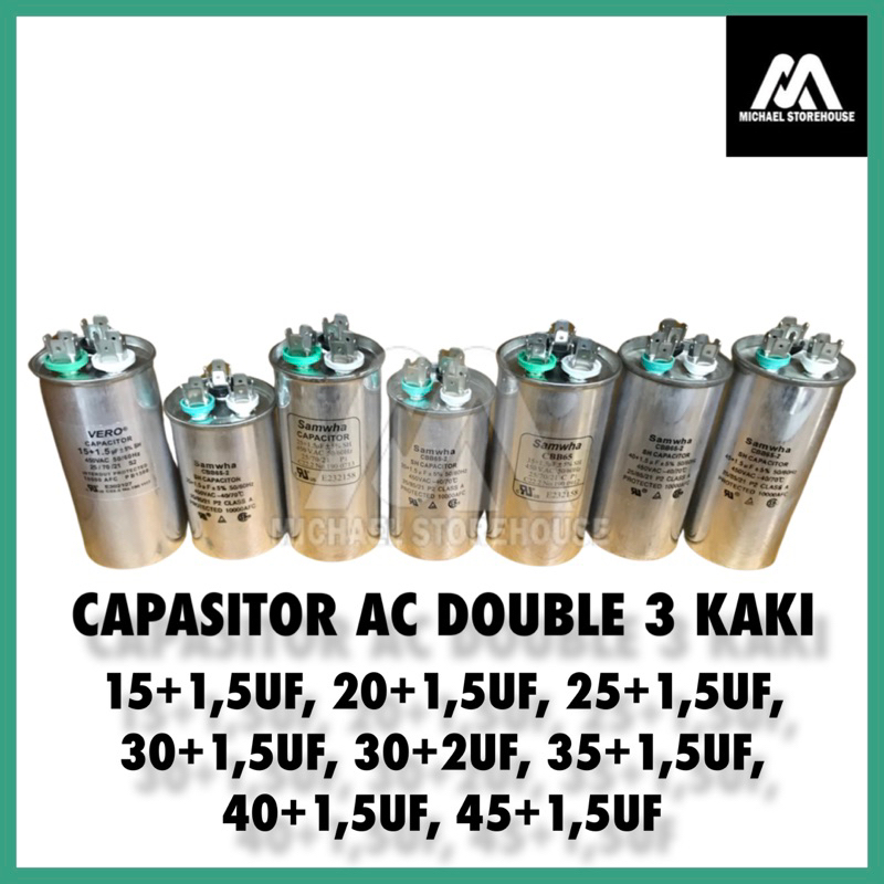 Jual CAPASITOR AC DOUBLE 3 KAKI / KAPASITOR AC GANDA 3 SOKET | Shopee Indonesia