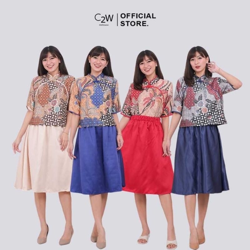 Jual C2W Clothtowear Dress Batik Cheongsam Batik Wanita All Size Set Satin Women's Clothes Set ...