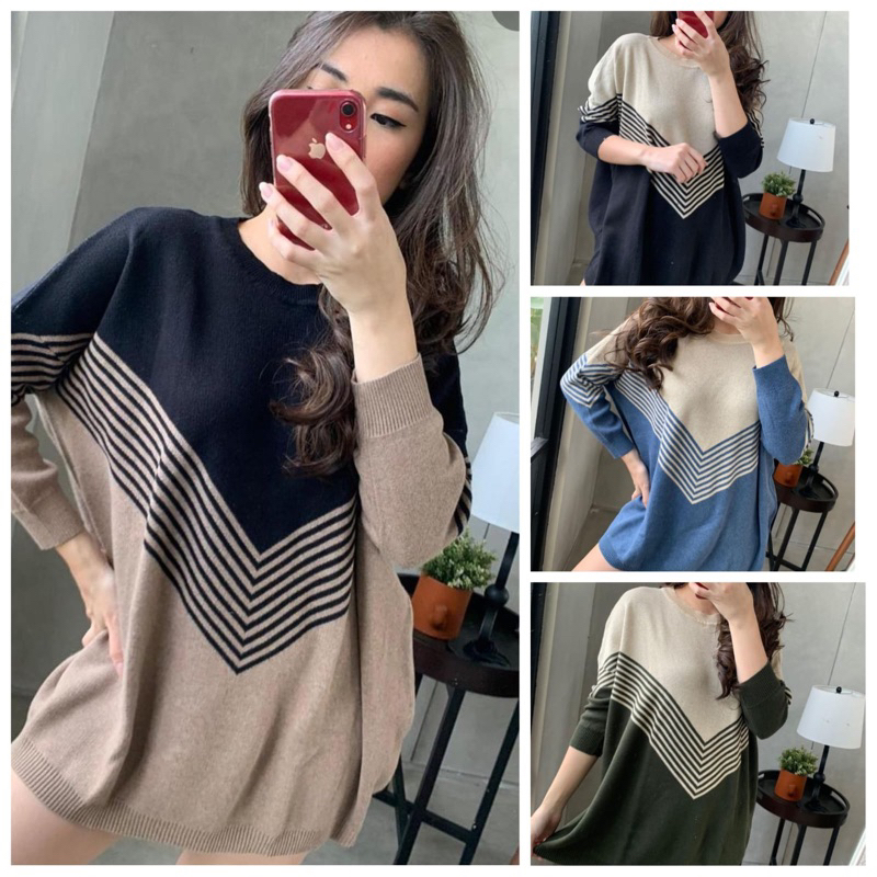 Jual baju sweater knit garis-garis | Shopee Indonesia