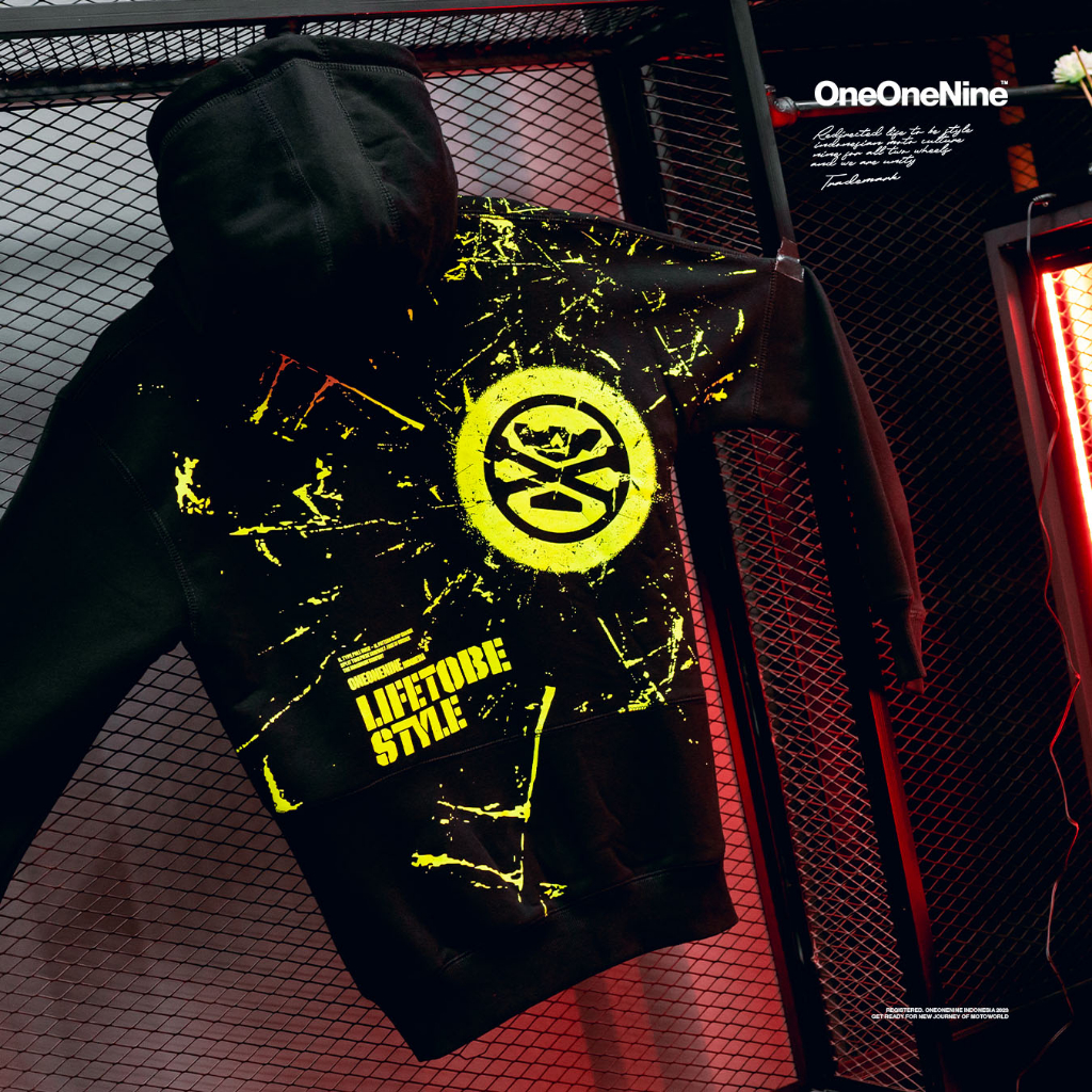 Jual Oneonenine Ksr Hoodie Skull Catcher Black Yellow - Sweater Motor ...
