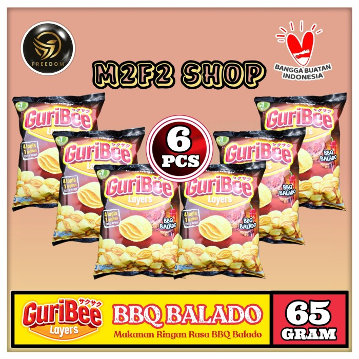 Jual Keripik GuriBee Layers Snacks BBQ Balado - 65 gr (Kemasan 6 Pcs) | Shopee Indonesia