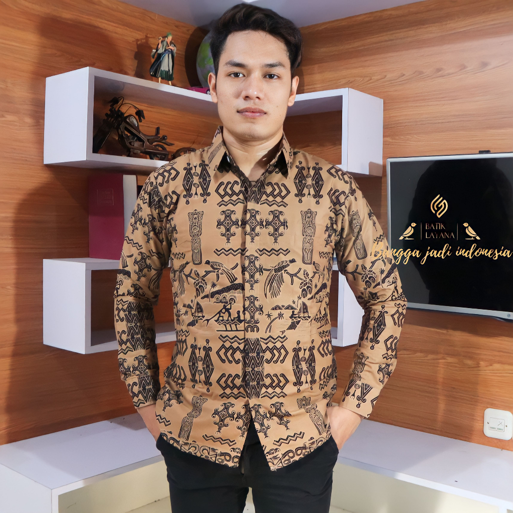 Jual Batik Layana Motif Asmat Cream Slimfit Premium | Shopee Indonesia