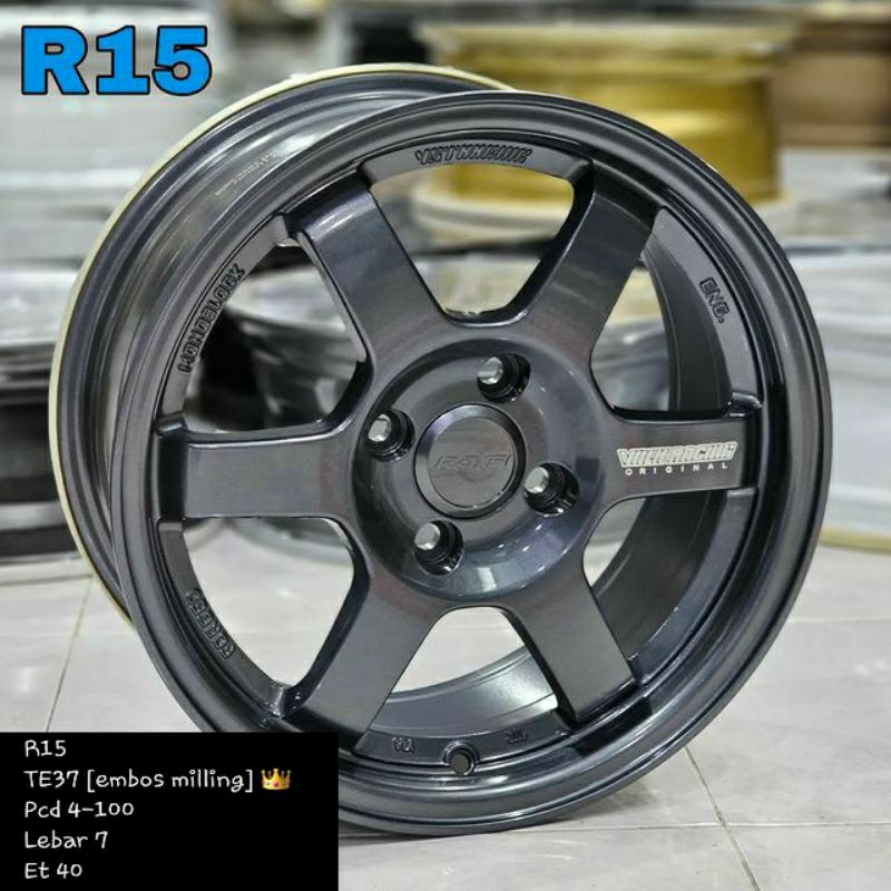 Jual velg murah volk rays te37 ring 15 lebar 7 et40 gun met pnp brio ...