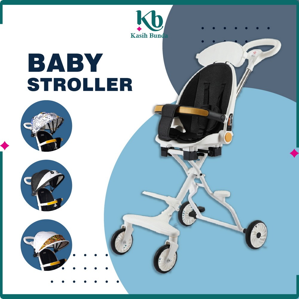 Jual Kereta Dorong Bayi Lipat Dua Arah dengan Atap Stroller Roda 4 ...