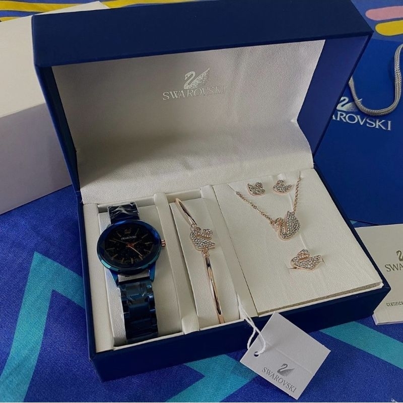 Jual SWAROVSKI SWAN WATCH/JAM FULL SET NEW | Shopee Indonesia