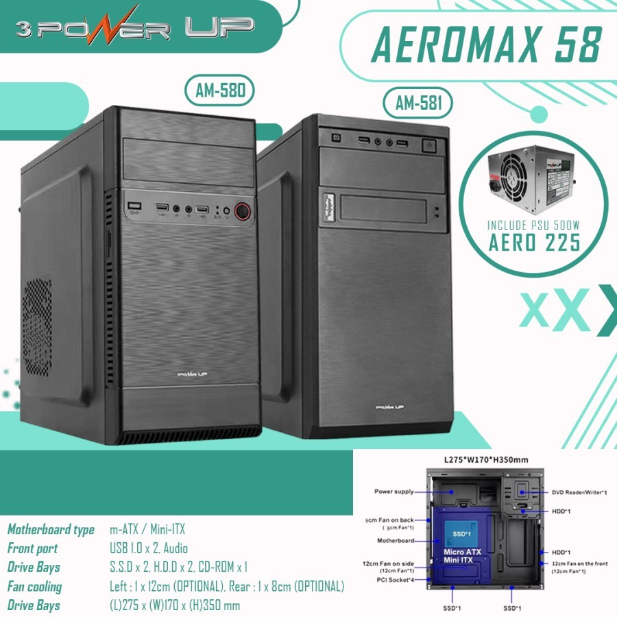 Jual Casing CPU / Case Power UP Micro-ATX With PSU 500W | Shopee Indonesia