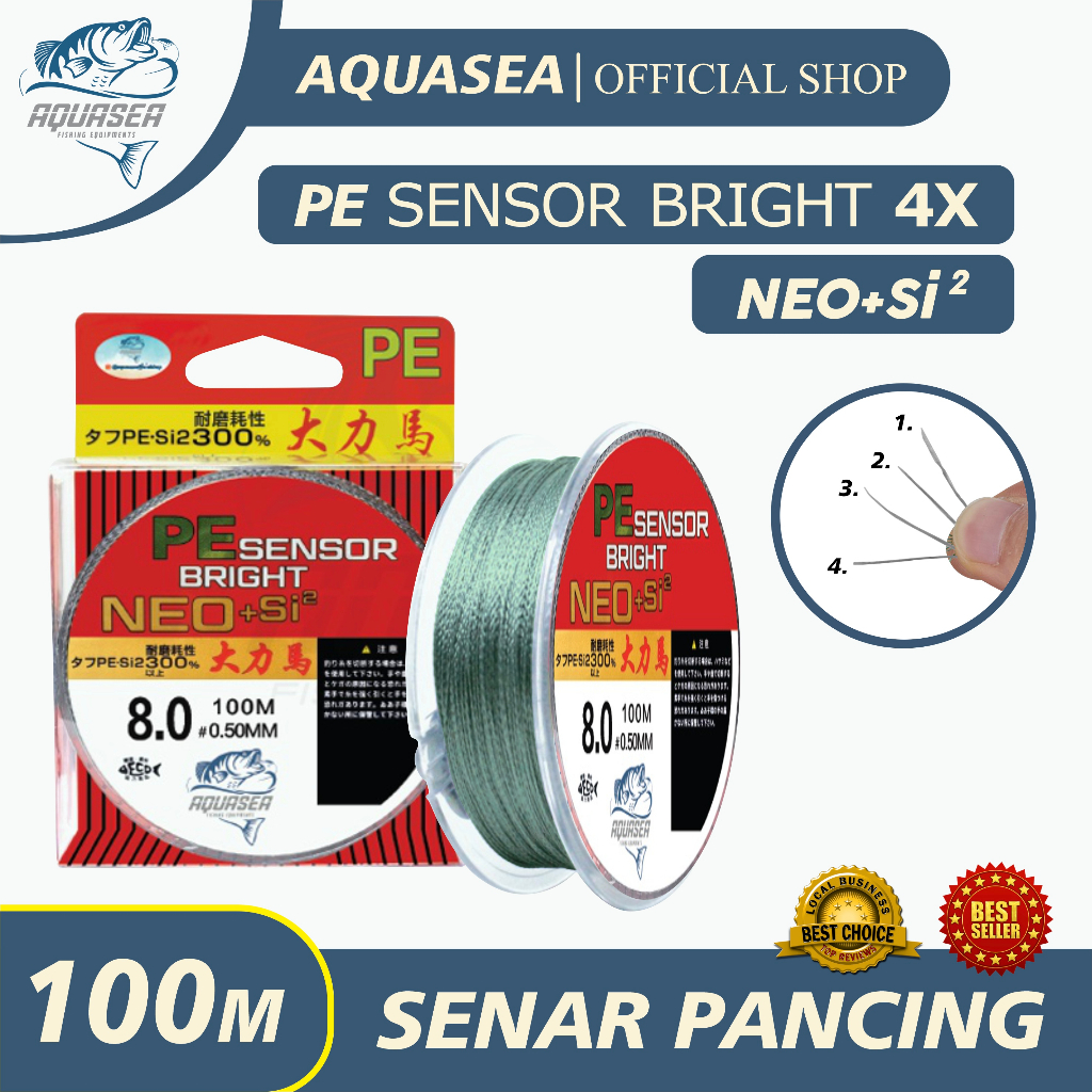 Jual AQUASEA - Tali Pancing 100m Senar Pancing PE Sensor Bright Hijau ...