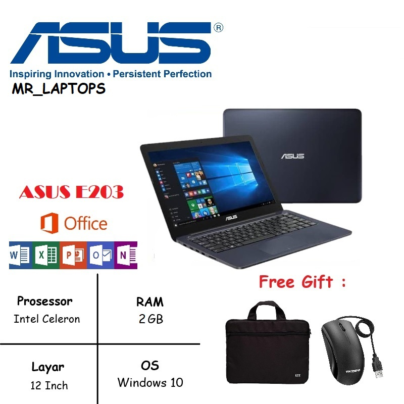 Jual LAPTOP MURAH / NOTEBOOK ASUS E203 / RAM 2GB - 500GB /12" Inch (Free Mouse/Tas) - ASUS E202 ...