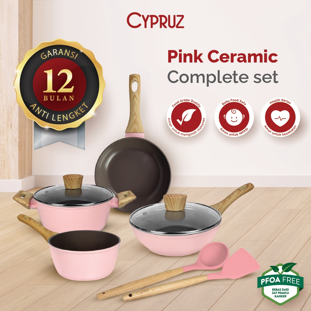 Jual Cypruz Panci Set Paket Pink Ceramic Complete Set PI 0923 | Shopee ...