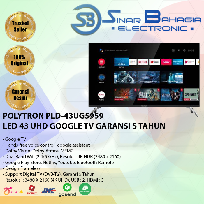 Jual POLYTRON PLD 43UG5959 LED 43 UHD GOOGLE TV GARANSI 5 TAHUN (NEW) (KHUSUS BANDUNG) | Shopee ...