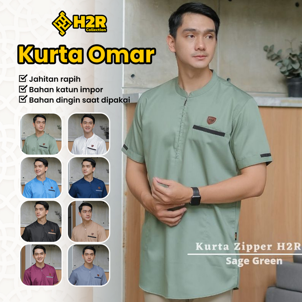 Jual H2R Baju Koko Pria Atasan Muslim Kurta Oomar Dewasa Bahan Katun ...