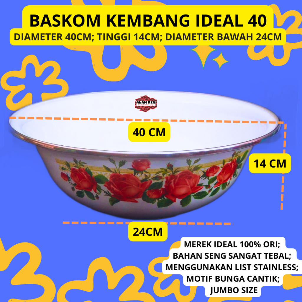 Jual BASKOM KEMBANG JADUL IDEAL 40 / BASKOM JUMBO ENAMEL VINTAGE IDEAL ...