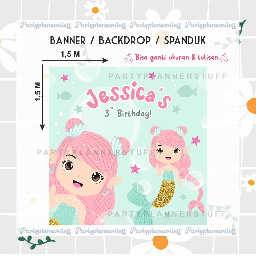 Jual Banner mermaid / spanduk ulang tahun tema mermaid / dekorasi ulang ...