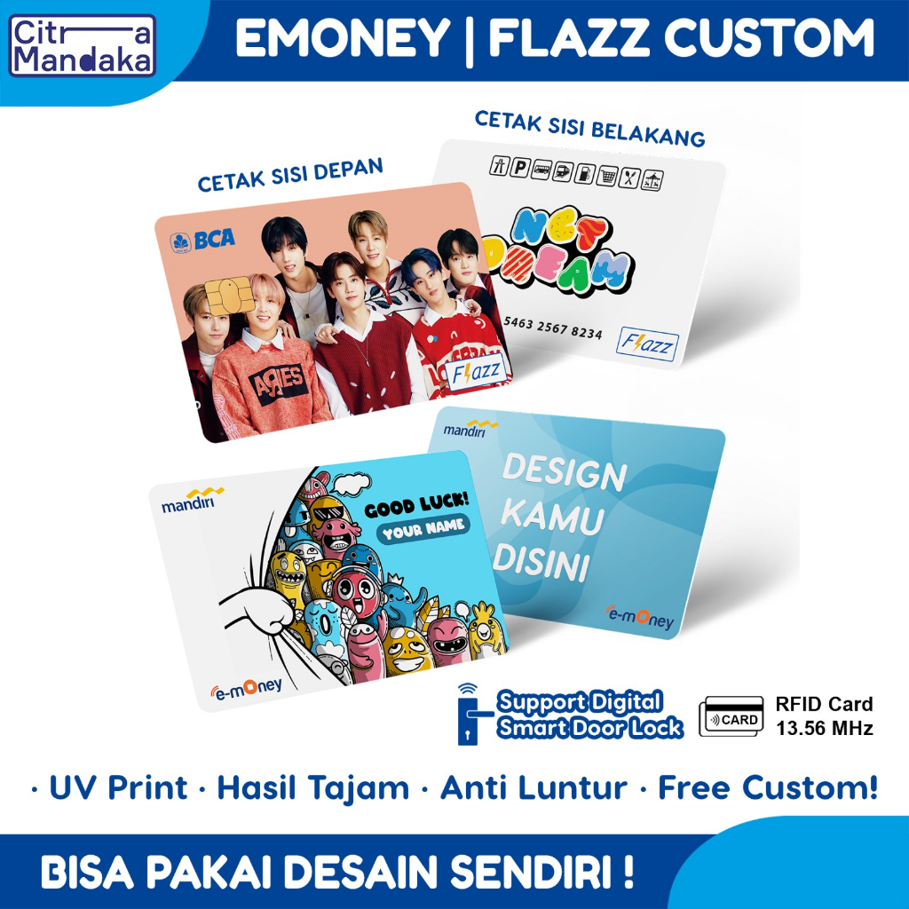 Jual Custom E Money Kartu Mandiri UV Print 1 Sisi | Kartu E Toll BCA Mandiri 2 Sisi| Flazz ...
