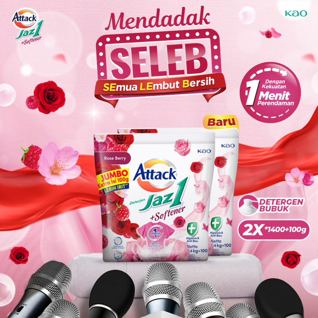 Jual Attack Jaz1 Rose Berry - Deterjen Bubuk + Softener Sabun Cuci Baju ...